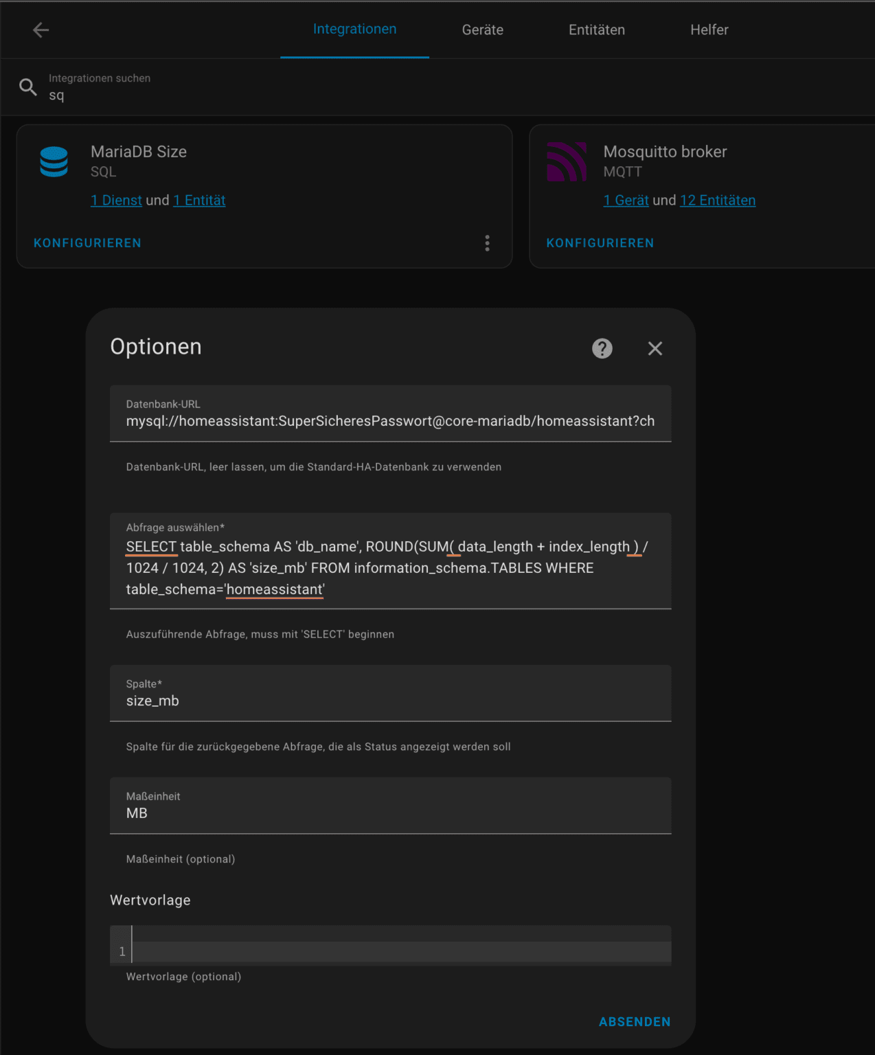 In Home Assistant MariaDB installieren